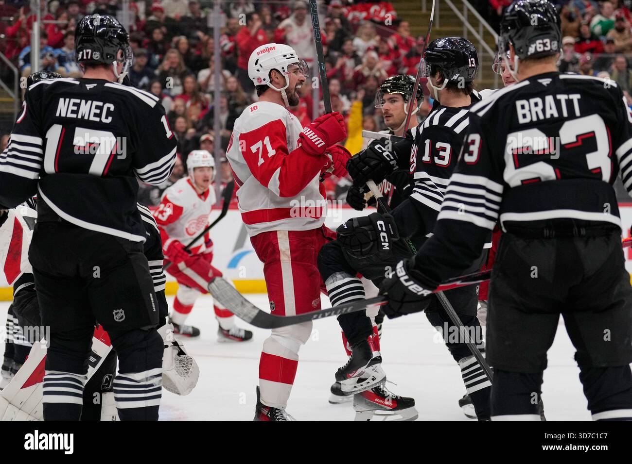 Detroit Red Wings' Dylan Larkin (71), center, celebrates his goal ...