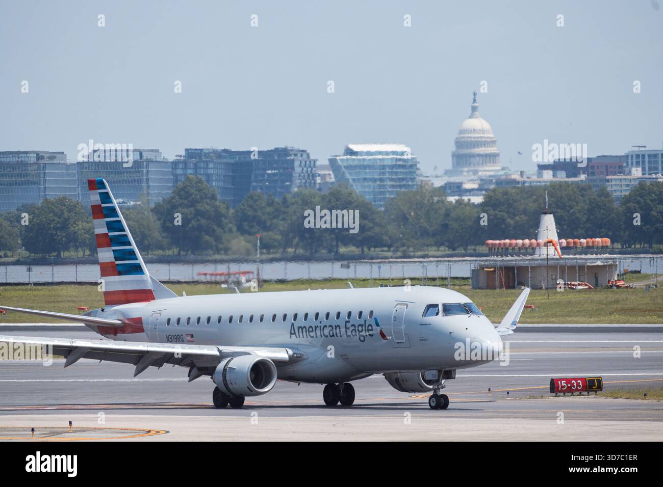 2025, 1st of July American Airlines plain is taking off with US Capitol ...