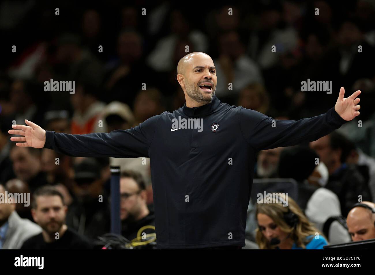 Brooklyn Nets head coach Jordi Fernandez reacts during the first half ...