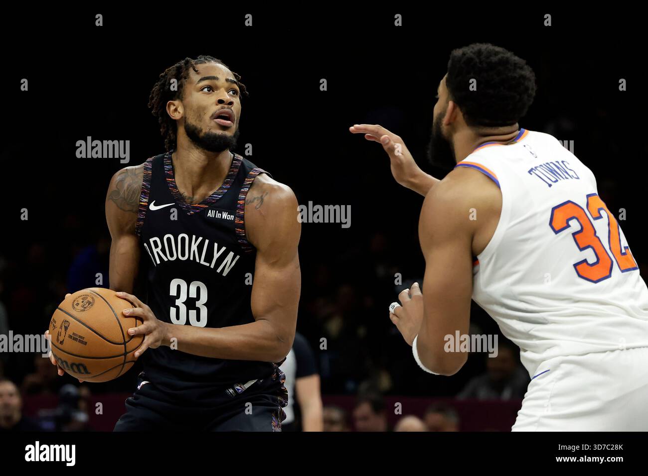 Brooklyn Nets center Nic Claxton (33) looks to shoot over New York ...
