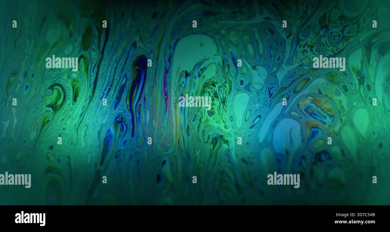 Defocused psychedelic texture. Circling fluid. Green neon blue color ...