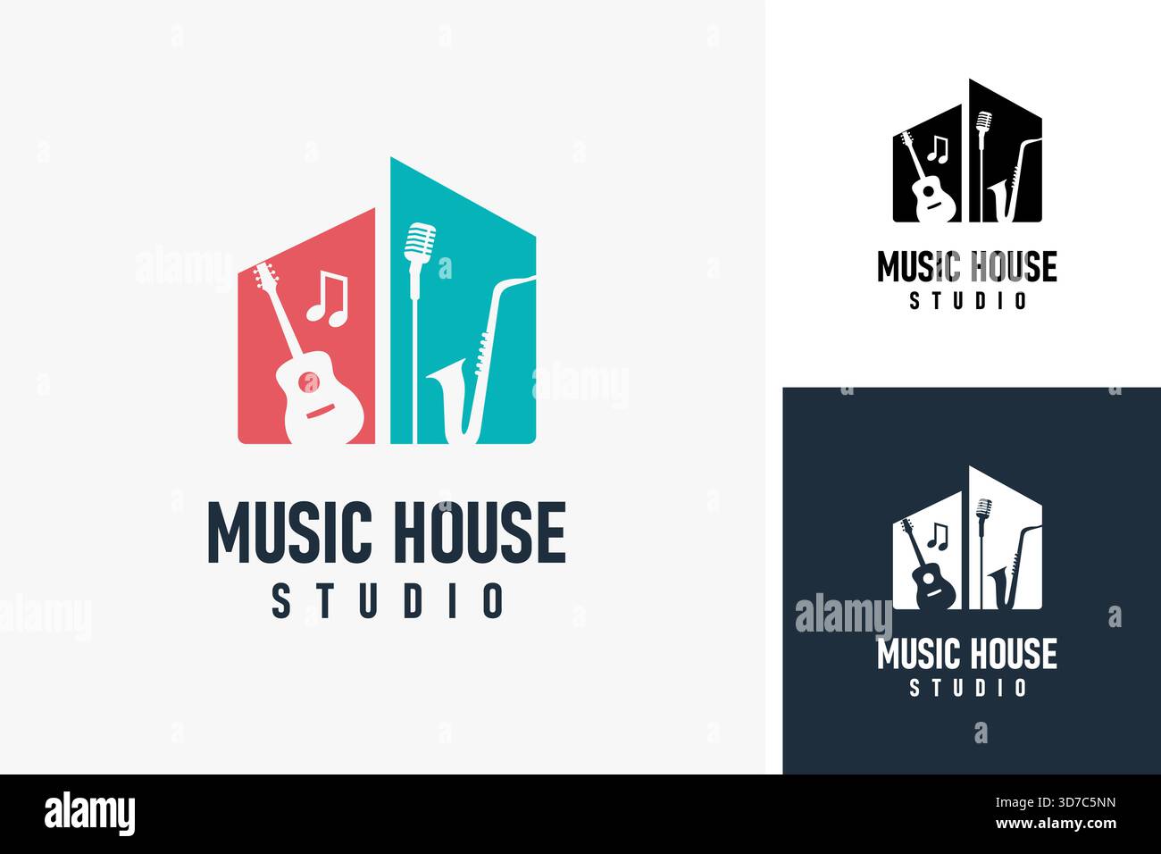 Musical instrument and house shape for music studio logo design Stock ...