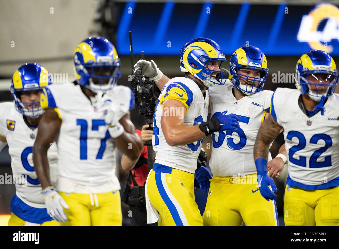 Los Angeles Rams players celebrate a touchdown by tight end Colby ...