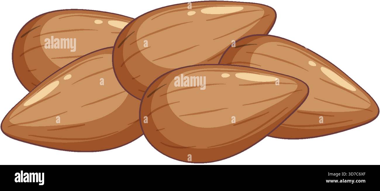 Five whole almonds in clean cartoon vector style with smooth shading on ...