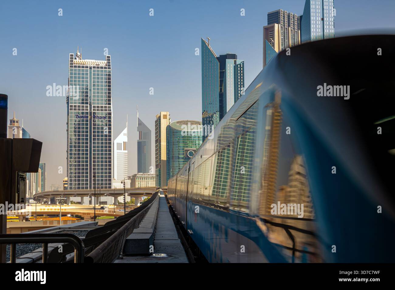 DUBAI, UAE, JAN 16 2018, A modern train drive to a station in Dubai ...