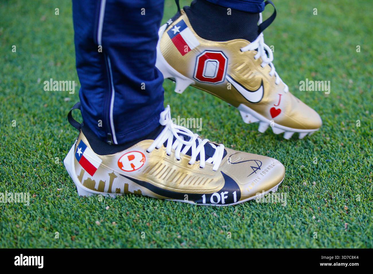 A detail view of the cleats worn by Seattle Seahawks wide receiver ...