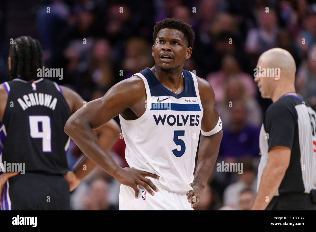 Minnesota Timberwolves guard Anthony Edwards (5) reacts during the ...