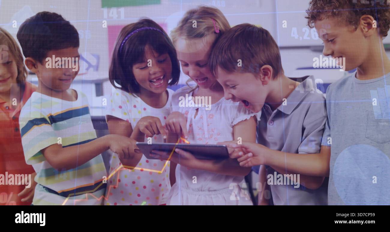 Teacher tapping tablet showing charts hi-res stock photography and ...