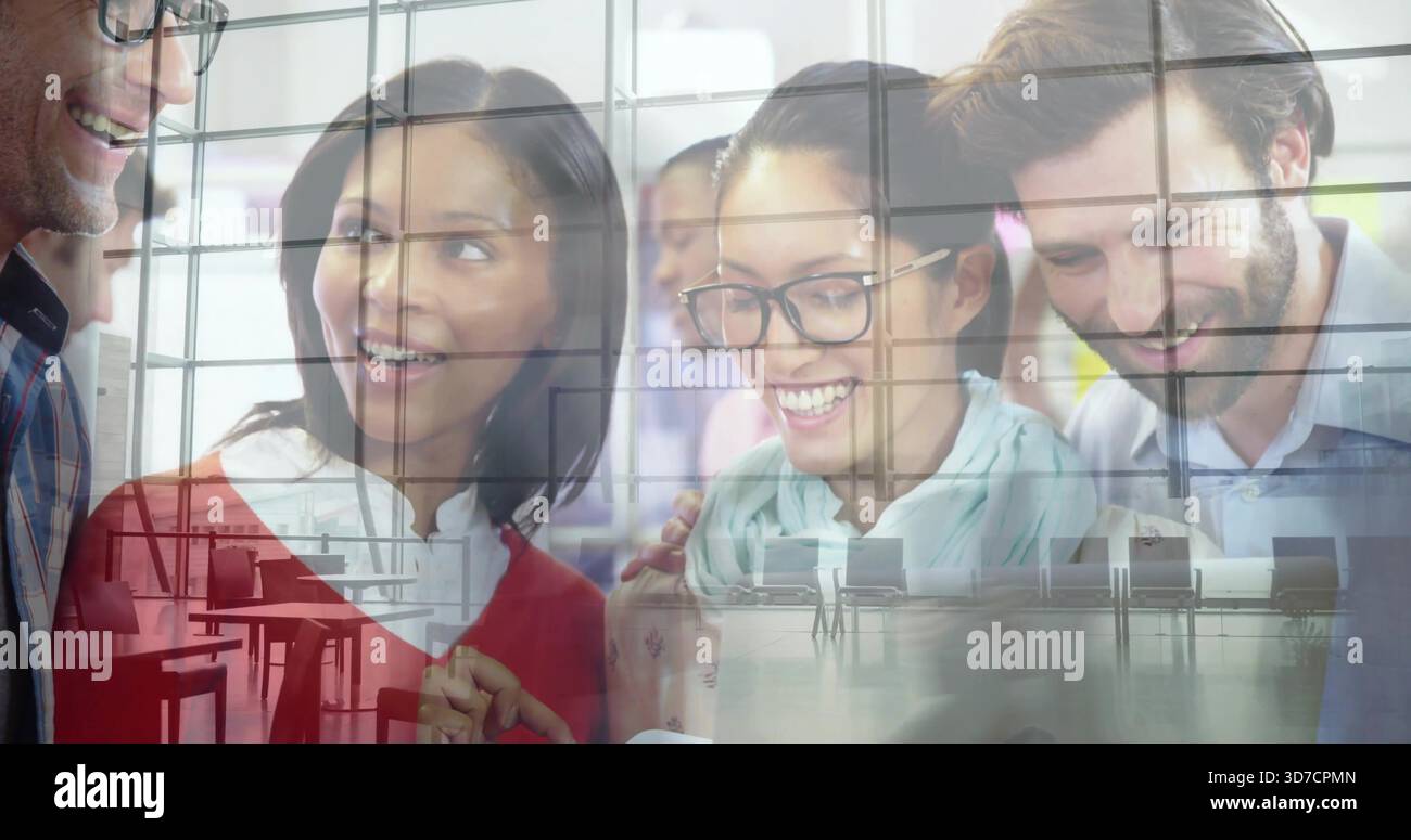 Business team leaning on tablet hi-res stock photography and images - Alamy