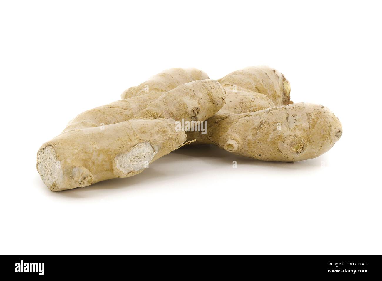 A whole natural ginger root captured on a crisp white backdrop ...