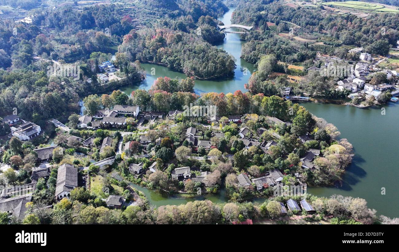 Aerial photo shows the red maple forest in Qianxinan Prefecture ...