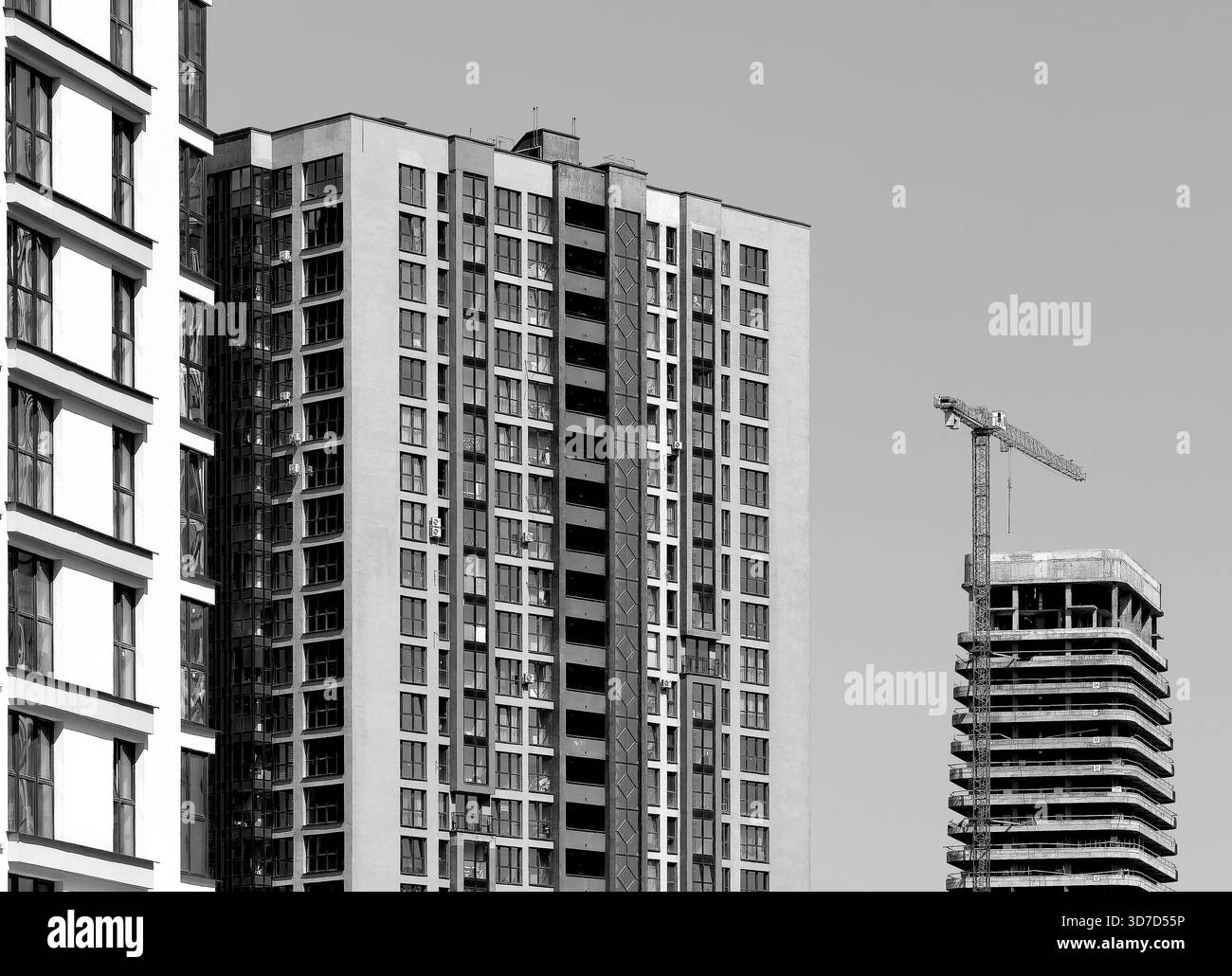 Architecture of modern highrise apartment buildings in monochrome with ...