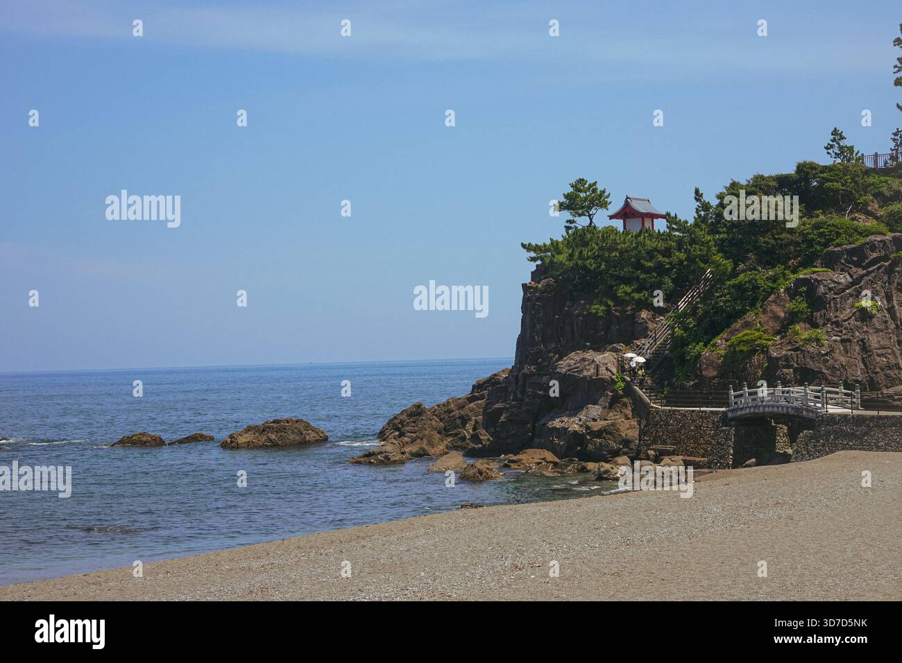Katsurahama Beach below Kaizumi Jinja (Watatsumi Jinja) Shrine, the ...