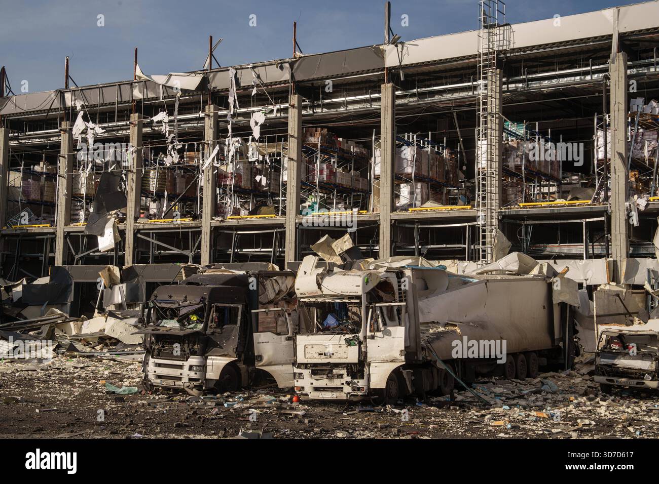 A Novus logistics center is seen damaged after a Russian strike on Kyiv ...