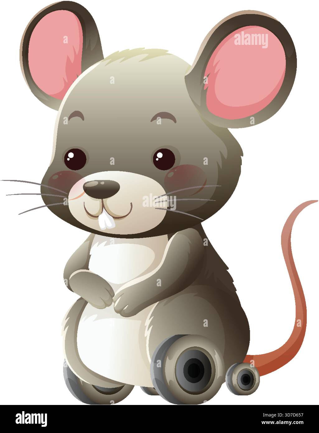 Adorable vector mouse character with wheels, large ears, soft shading ...