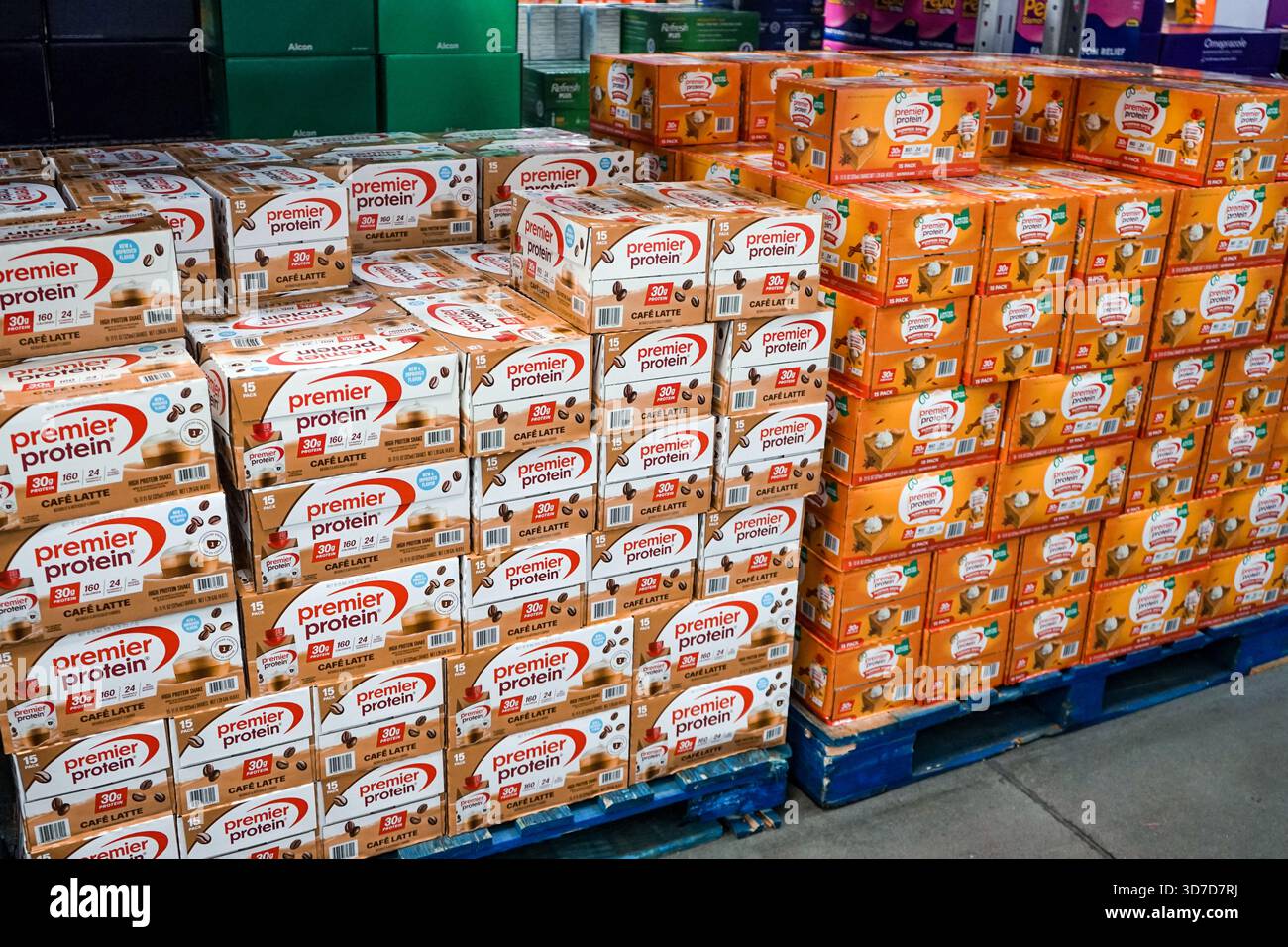 Boxes of Premier Protein protein shakes in coffee and pumpkin flavors ...