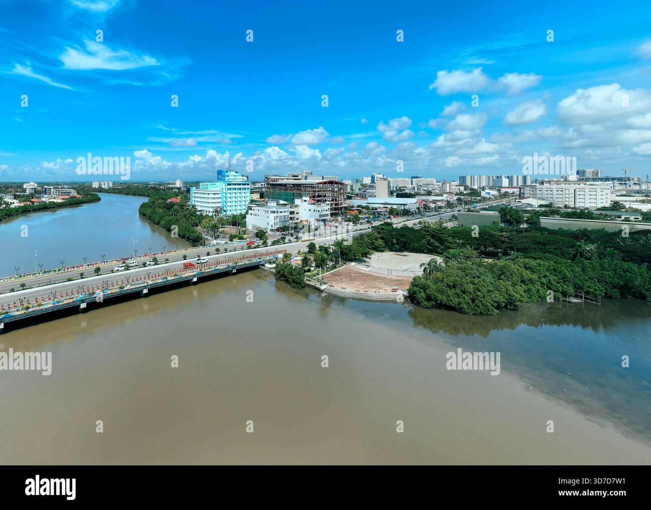 Aerial view of the Iloilo River flowing through the heart of the city ...