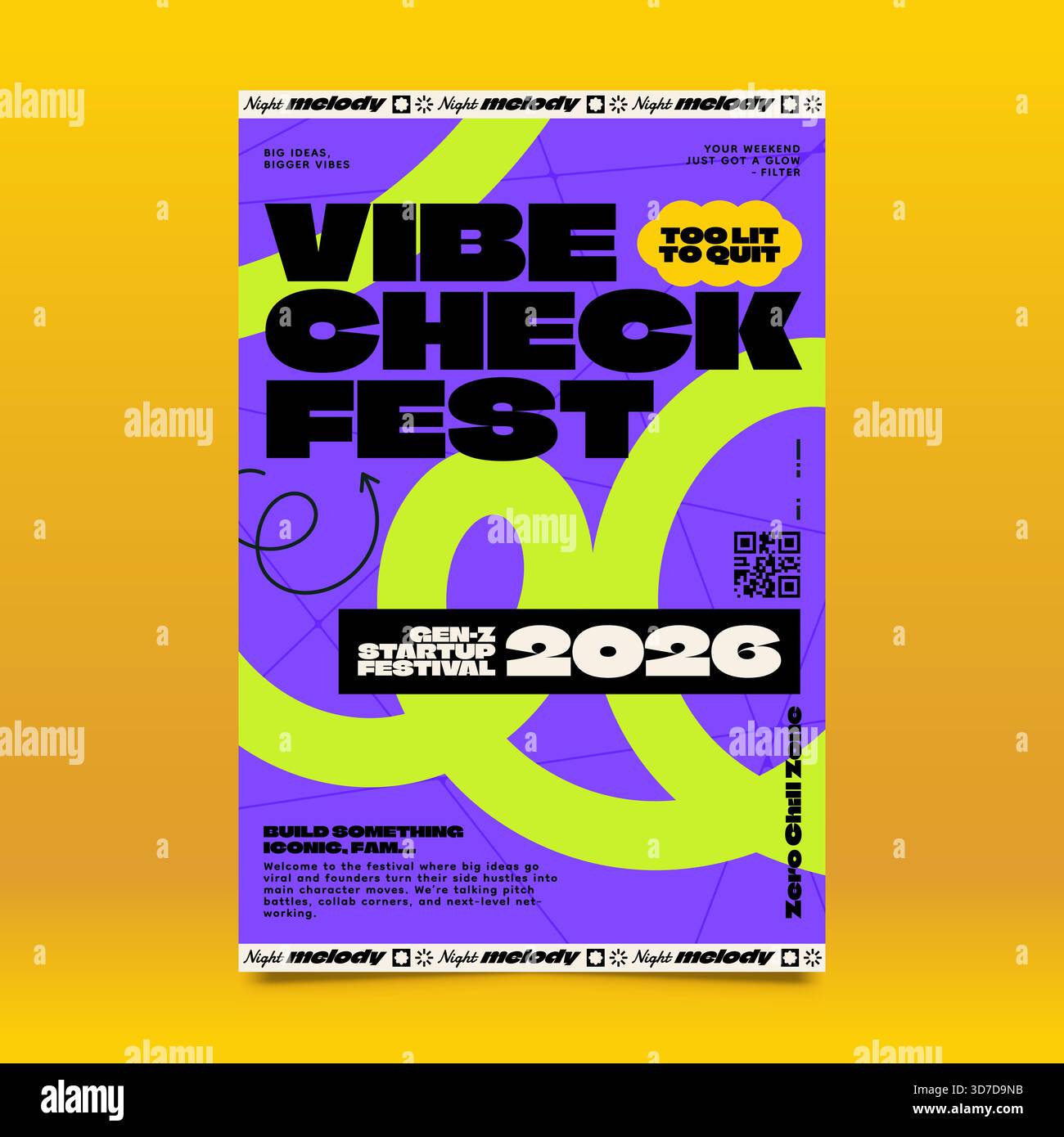Festival poster design for youth startup event with giant text flat ...