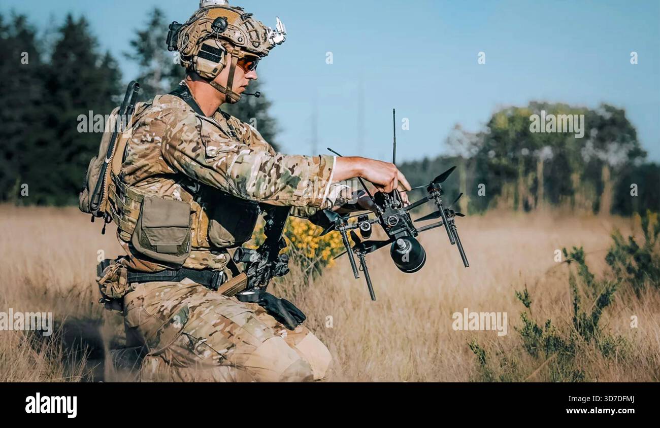Neros "Archer" strike drone being prepared for flight by a US Army ...