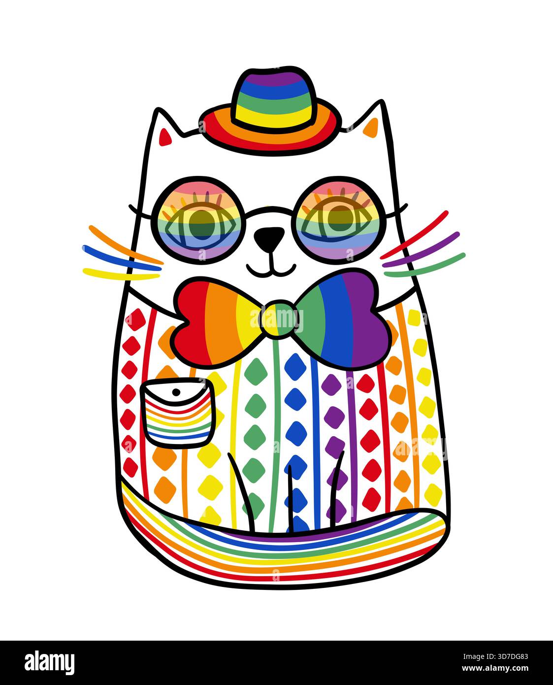 Cute LGBT pride flag colors hand drawn doodle cat, rainbow pride flag ...
