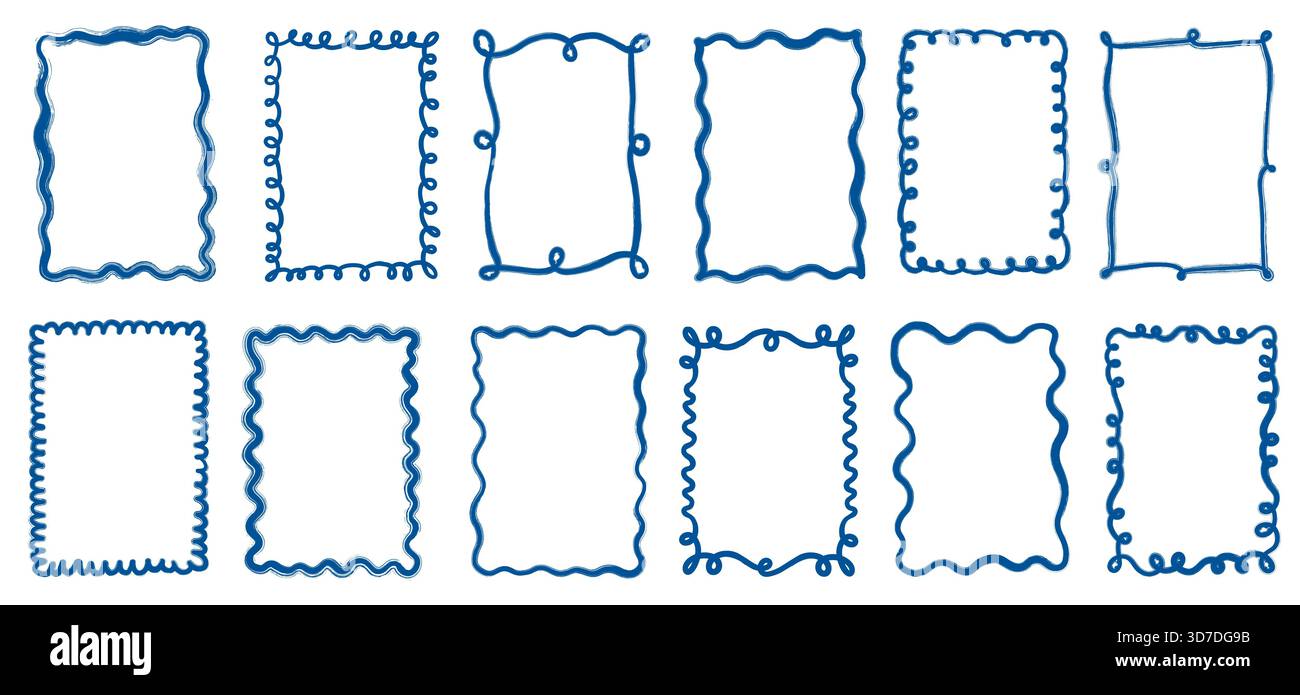 Blue wavy vector frames and borders for summer designs, Curvy doodle ...