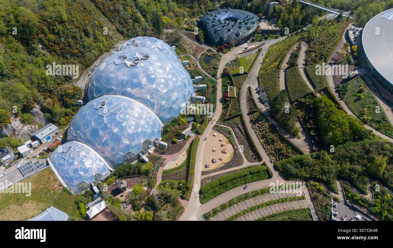 Aerial view of the stunning Eden Project's biomes gleaming under the ...