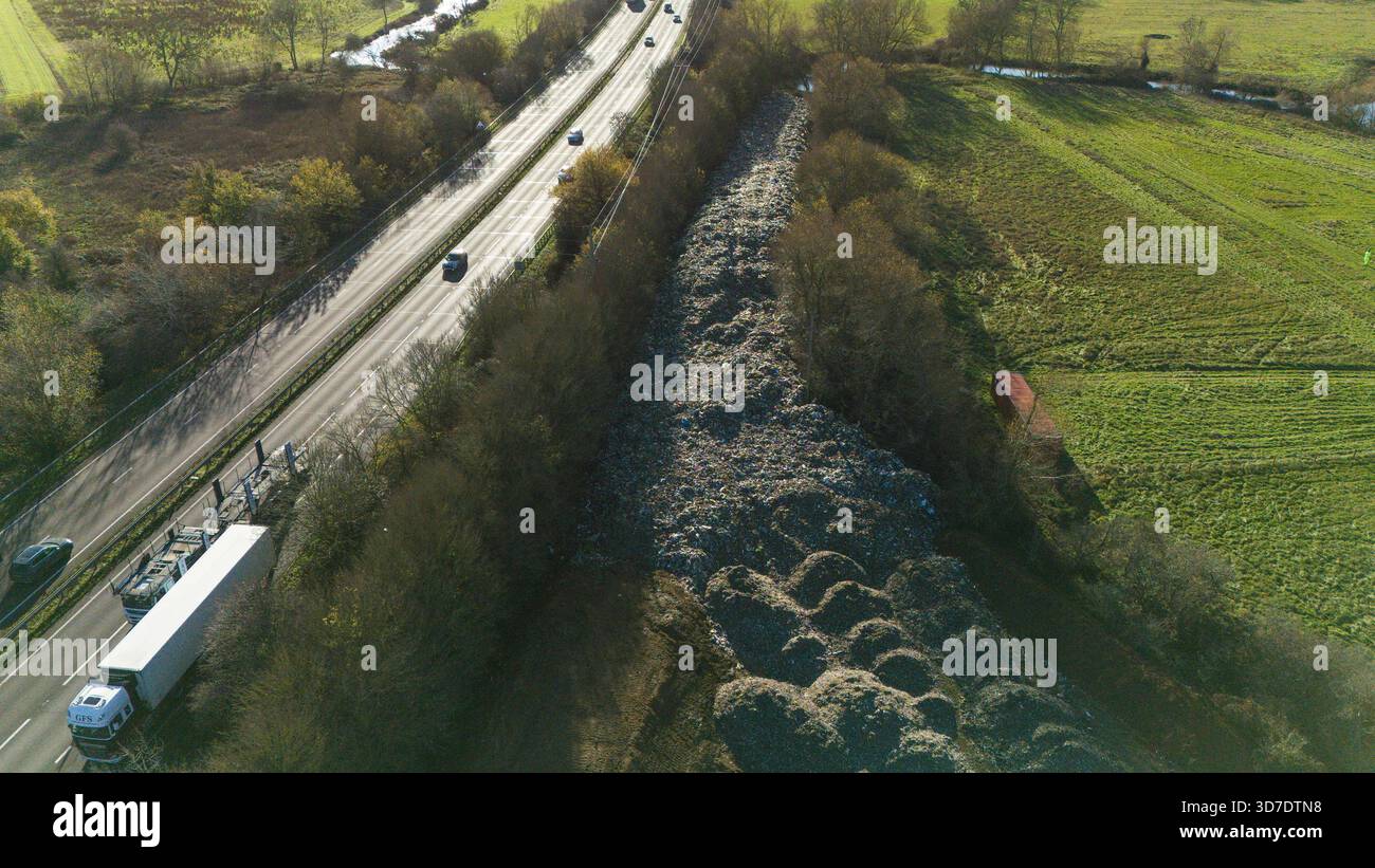 A general view of the 150m long mountain of rubbish that has been ...