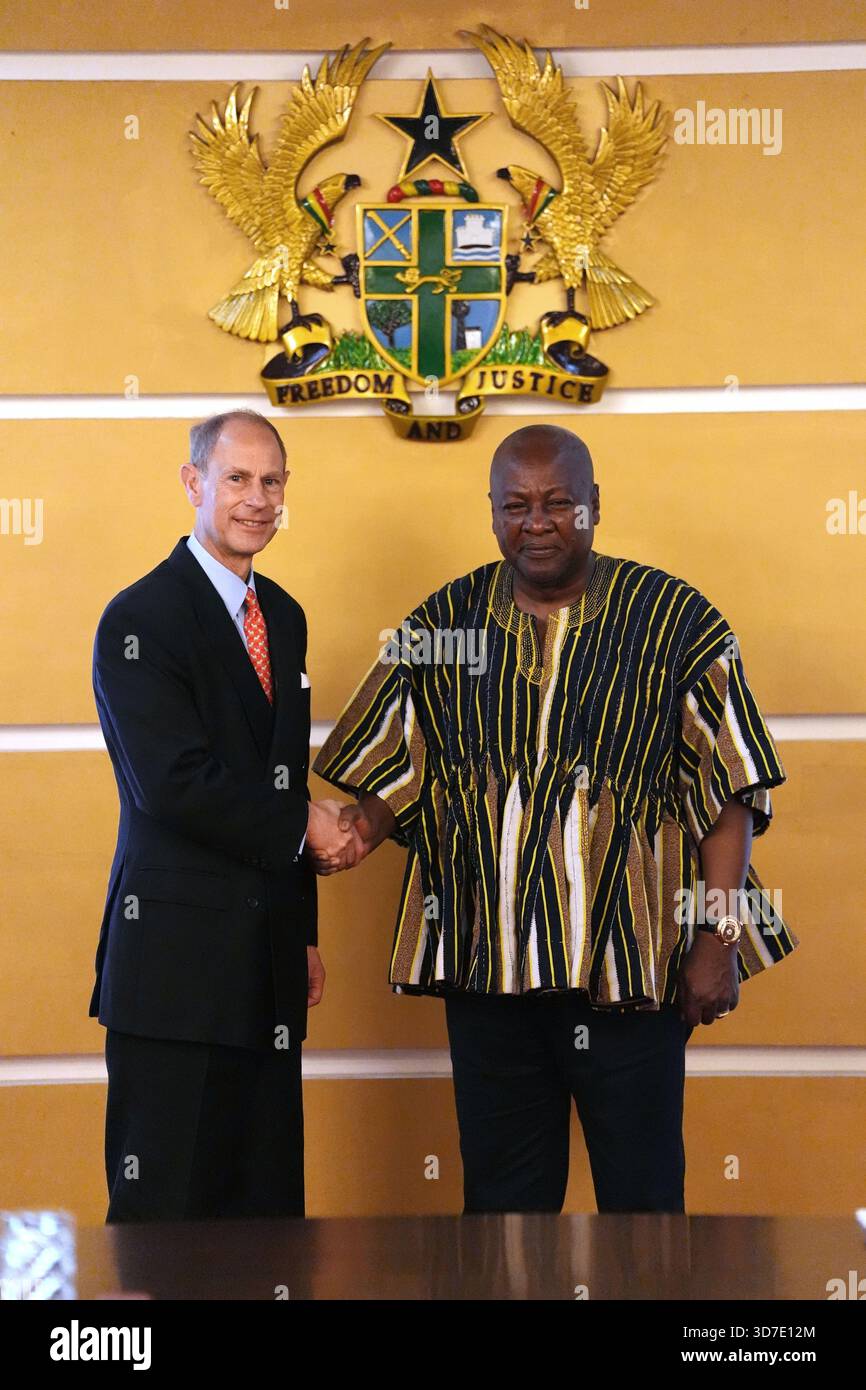 The Duke of Edinburgh (left) with the President of Ghana John Mahama ...