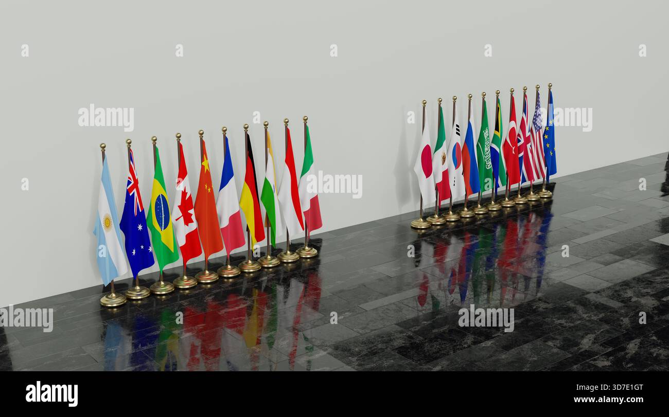 Flags G20 membership , Concept of the G20 summit or meeting, countries ...