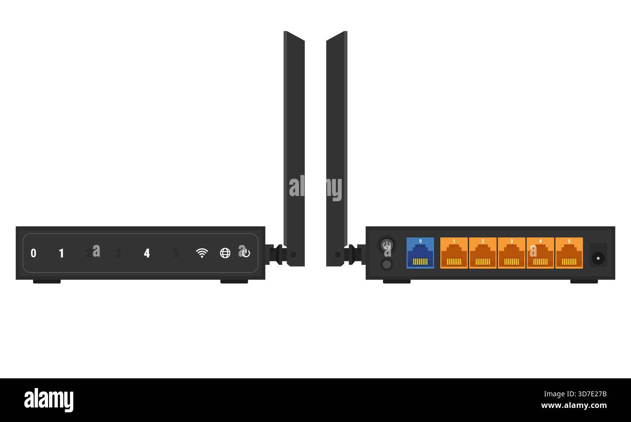 Wireless router front and back view isolated on white. Vector ...