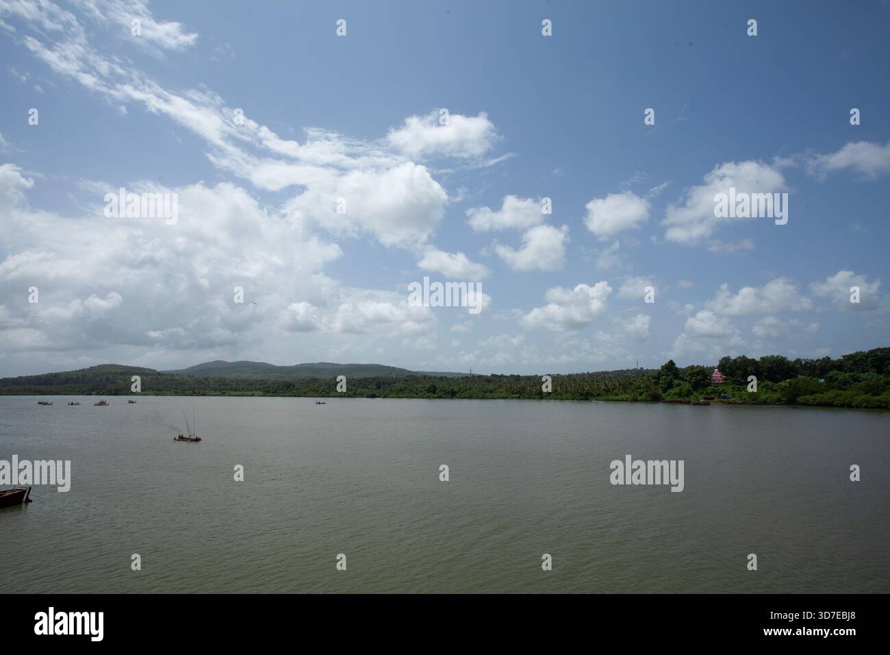Manually offloading sand from a boat on the Mandovi River in Goa, India ...