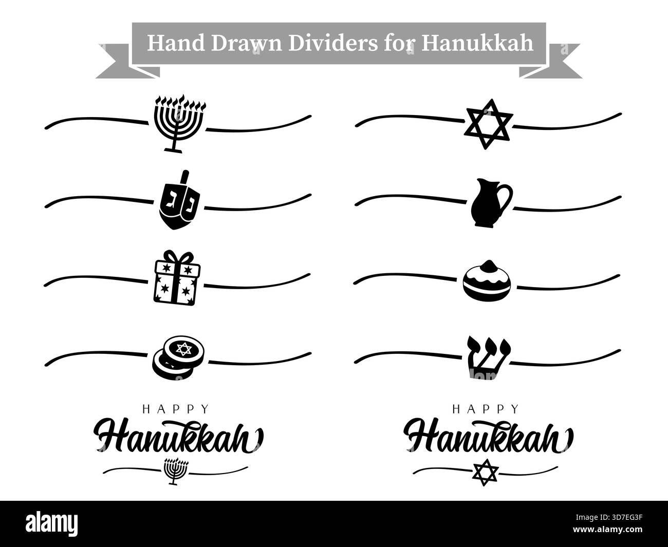 Set of hand drawn dividers shape and elements for Hanukkah holiday ...