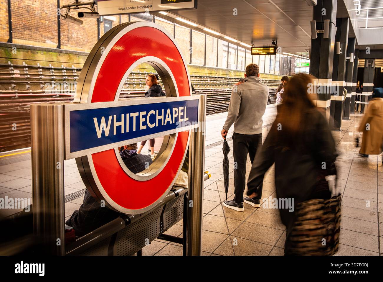 LONDON - OCTOBER 29, 2025: Whitechapel Station E1 – iconic red roundel ...