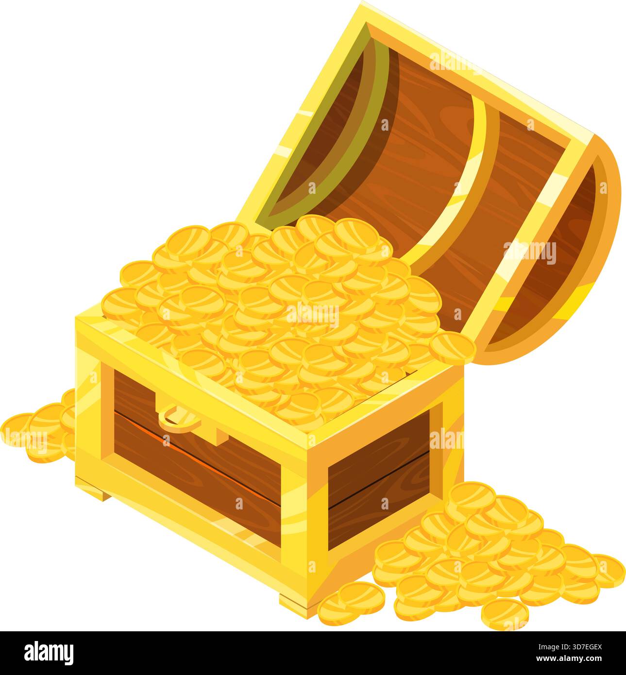 A gold chest with a lot of gold coins spilling out of it. The chest is ...