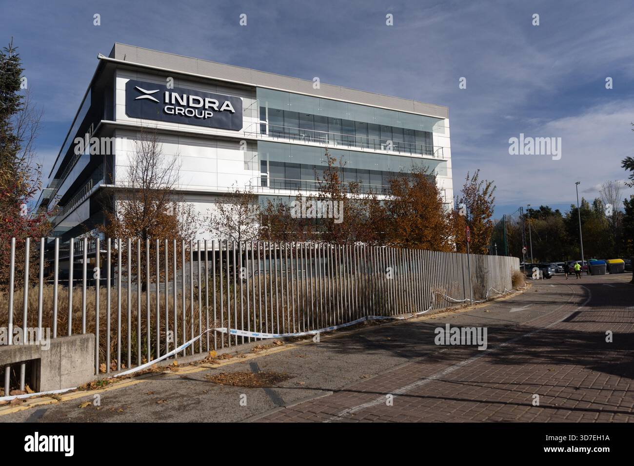 Facade of Indra's headquarters, on November 25, 2025, in Alcobendas ...