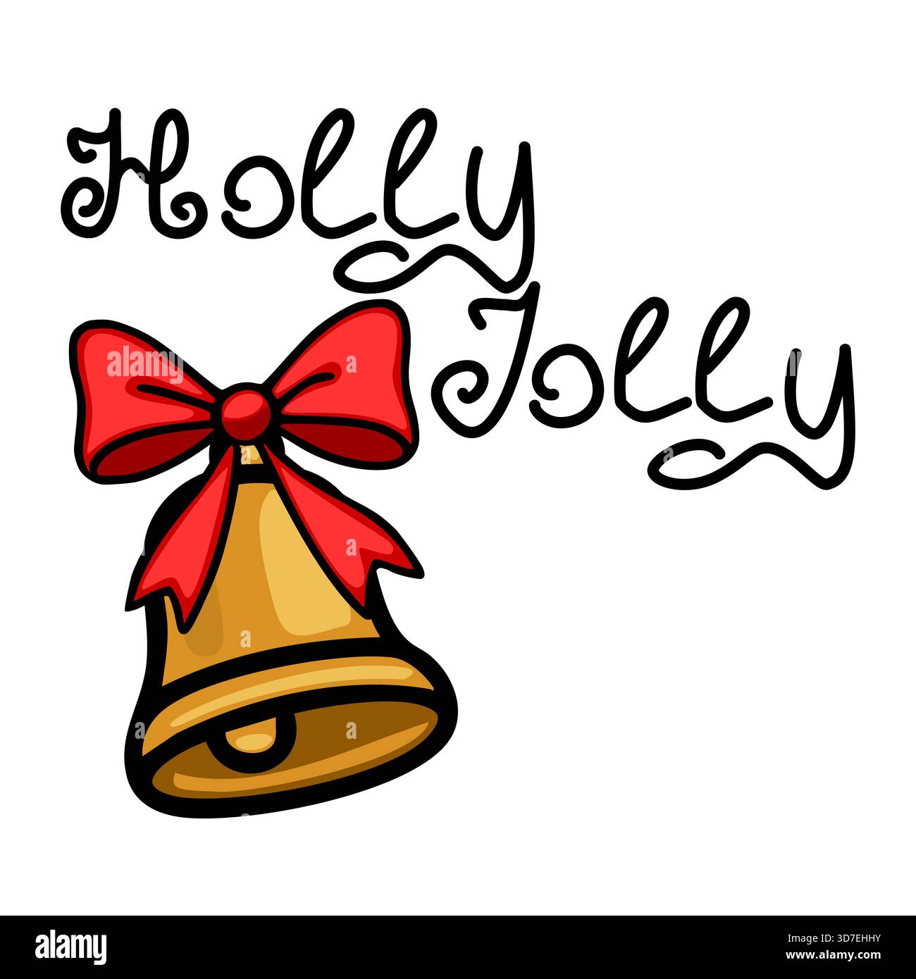Hand-drawn vector illustration of a golden bell with a red bow and ...