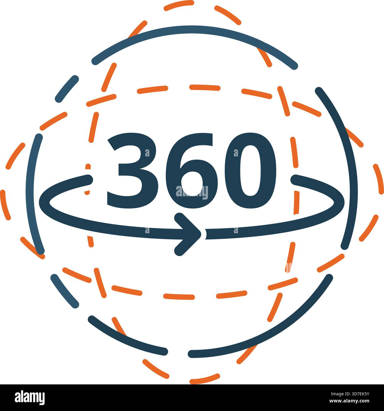 A blue and orange circle with a white background and the number 360 on ...