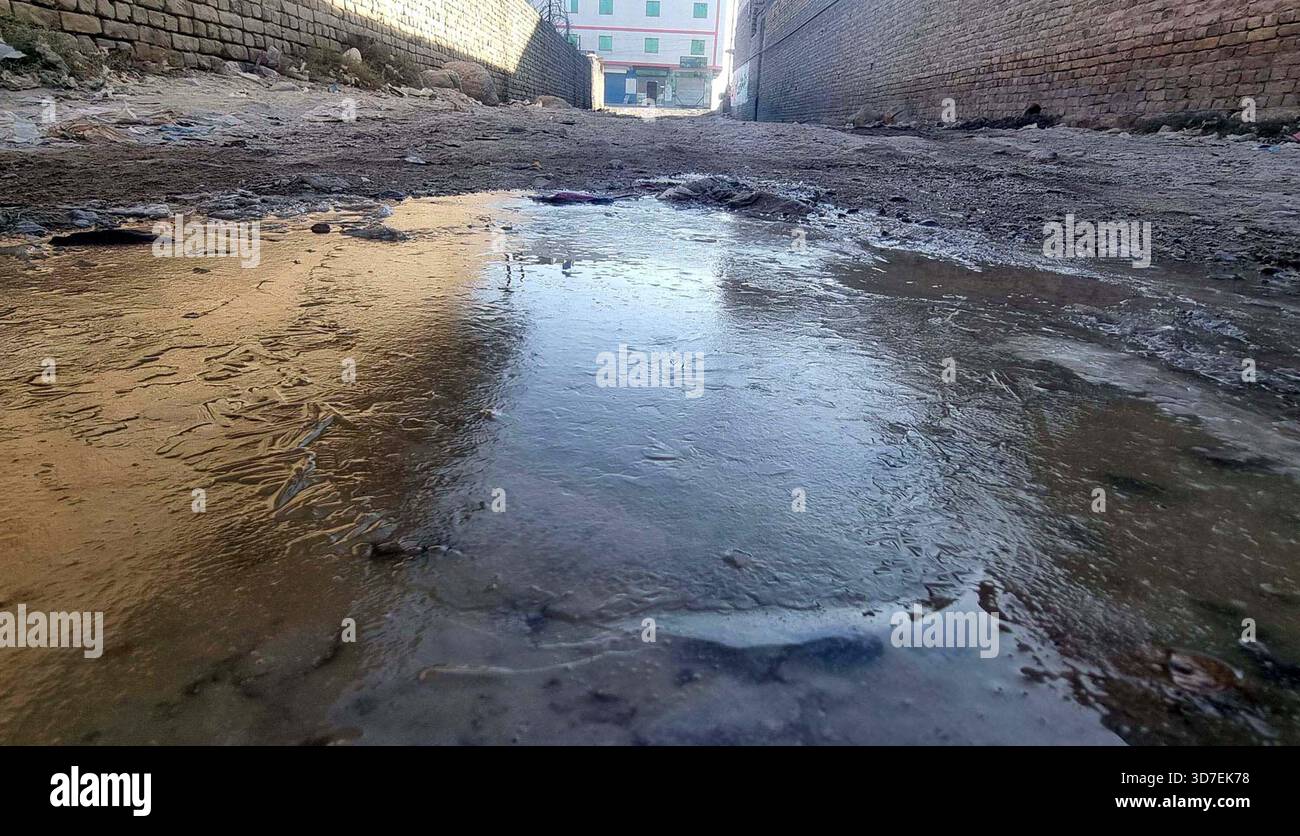 QUETTA, PAKISTAN, NOV 25: View of stagnant water converts into ice due ...