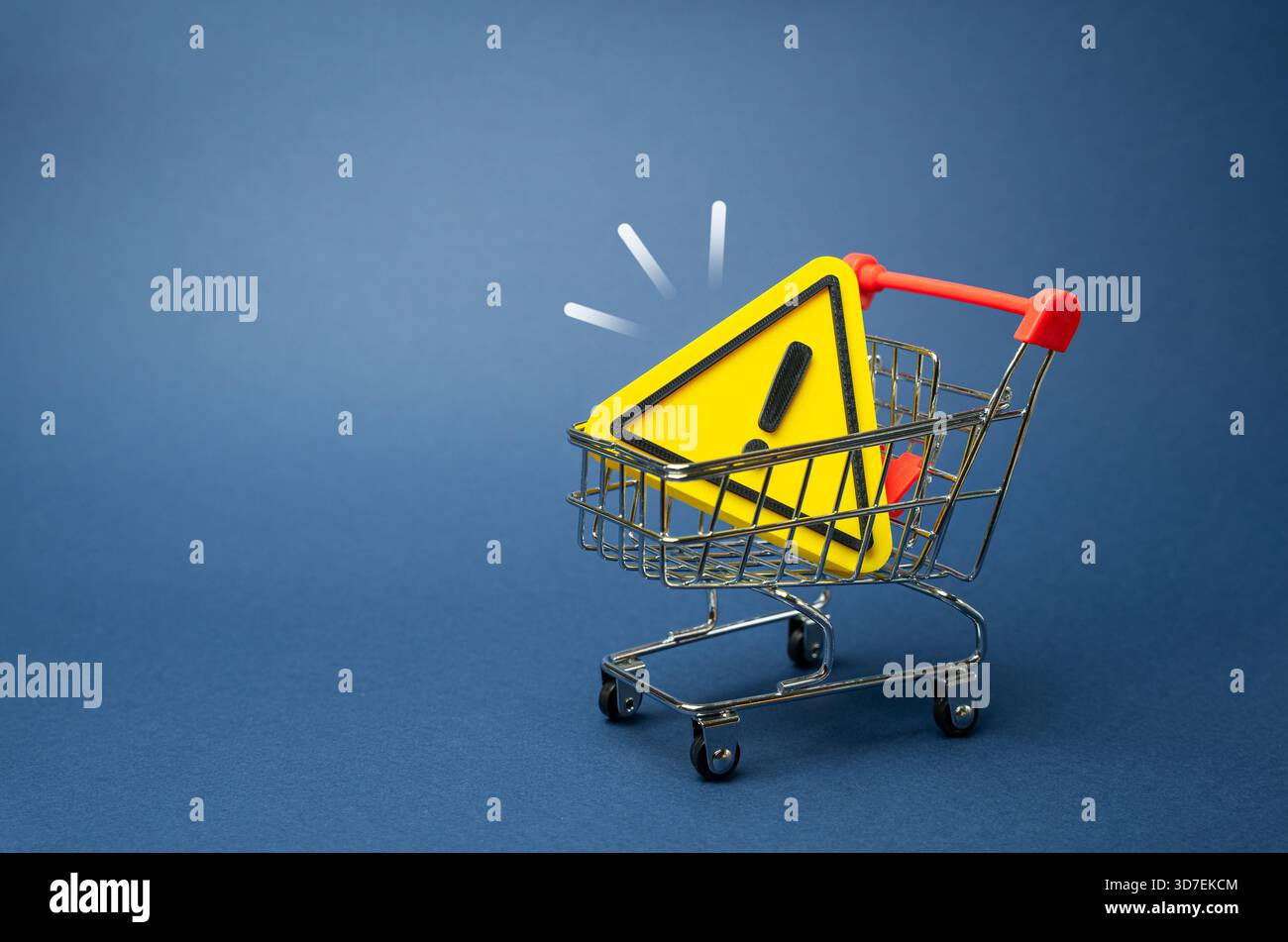 Attention sign in a shopping cart. Problems with purchasing power ...