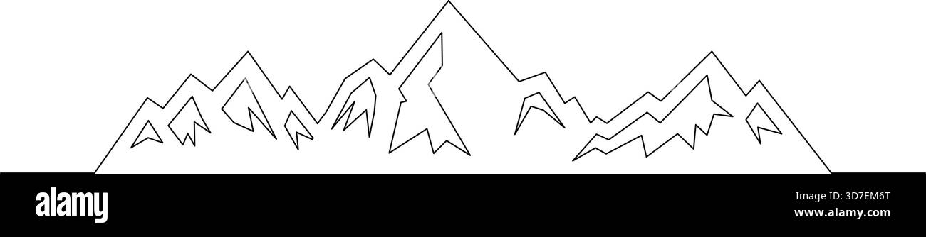 Outline mountain ridge vector with snowy peaks. Minimalist line art ...