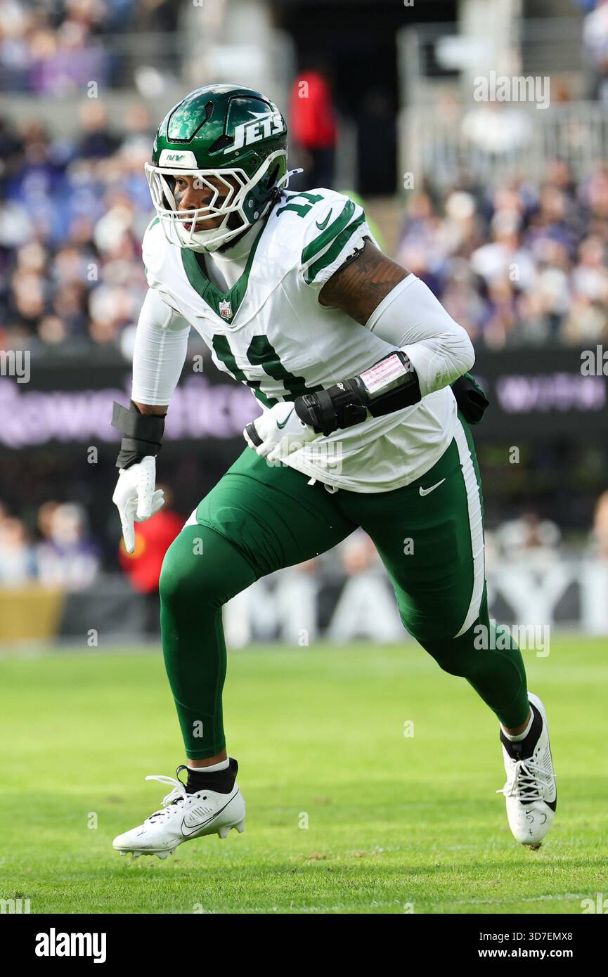 New York Jets linebacker Jermaine Johnson (11) in action during the ...