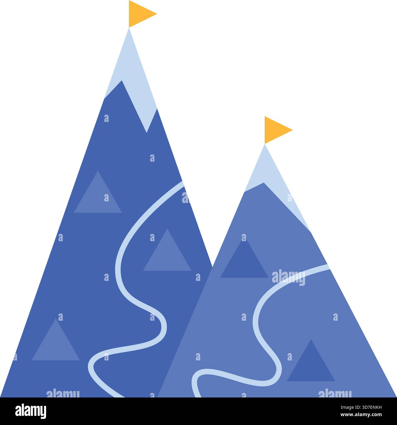 Two mountains with a ski slope in between them. The mountains are blue ...