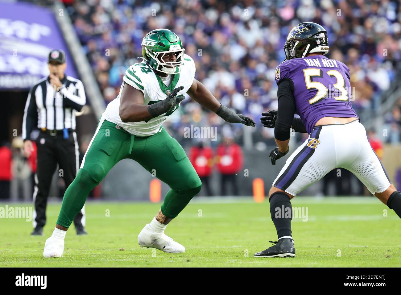 New York Jets offensive tackle Olu Fashanu in action against Baltimore ...