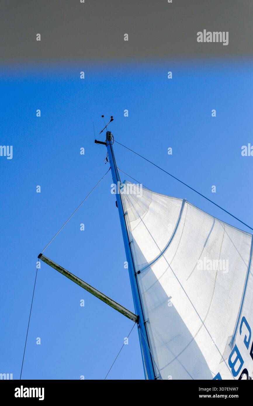 The Solent, UK - 24 Sept 2025 - A view on a sailing yacht upwards ...
