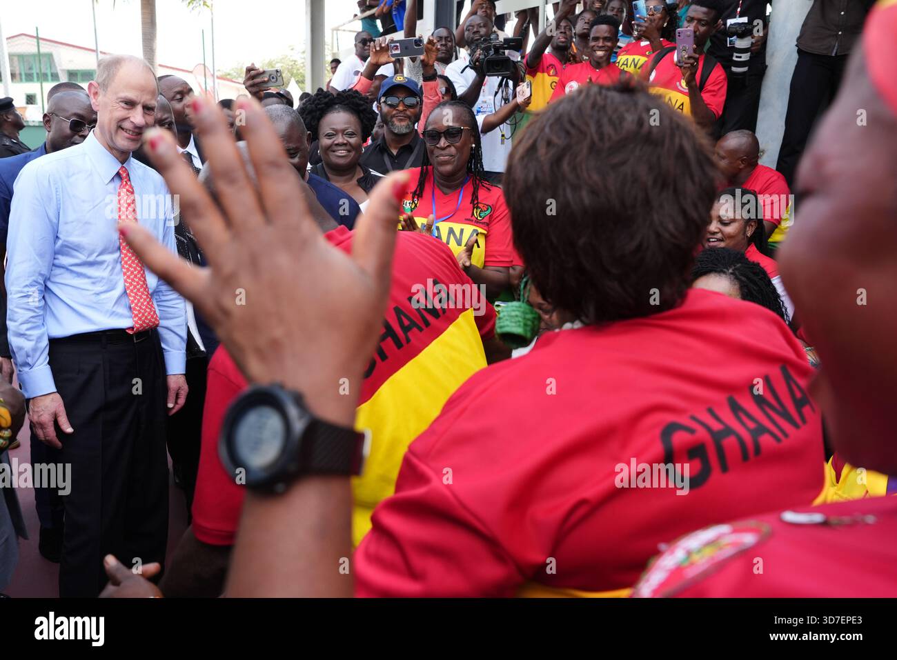 The Duke of Edinburgh watches a dance by members of the Ghana Boxing ...