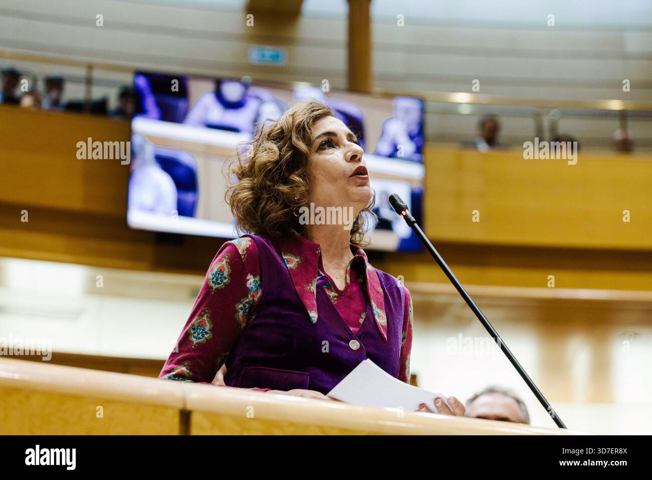 The First Vice President and Minister of Finance, María Jesús Montero, speaks during a plenary ...