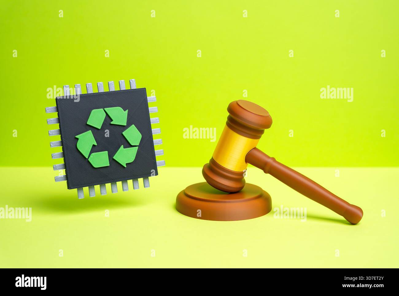 A chip with a recycling symbol and a judge's gavel. Laws and ...