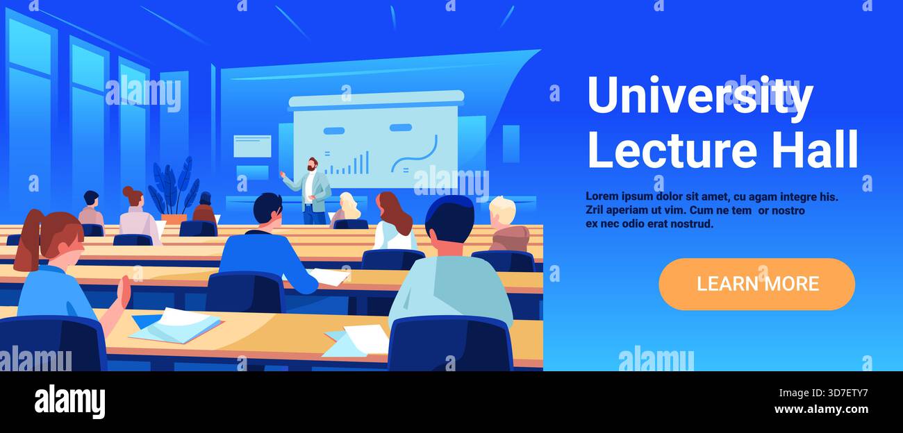University lecture hall classroom education students listening teacher ...