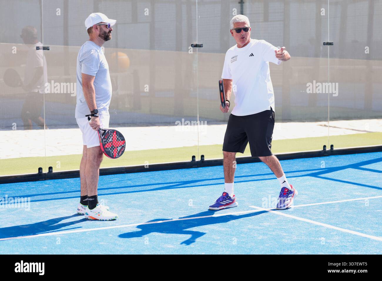 Padel coach Hernan Flores and player on court at the Kalimera Kriti ...