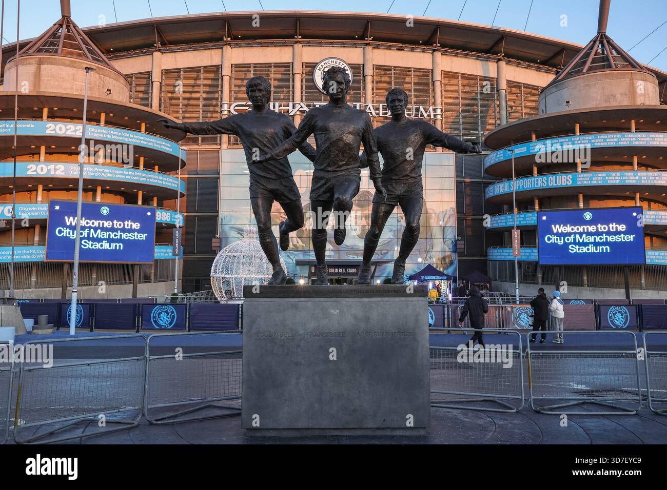 Colin Bell, Francis Lee, and Mike Summerbee statue during the UEFA ...